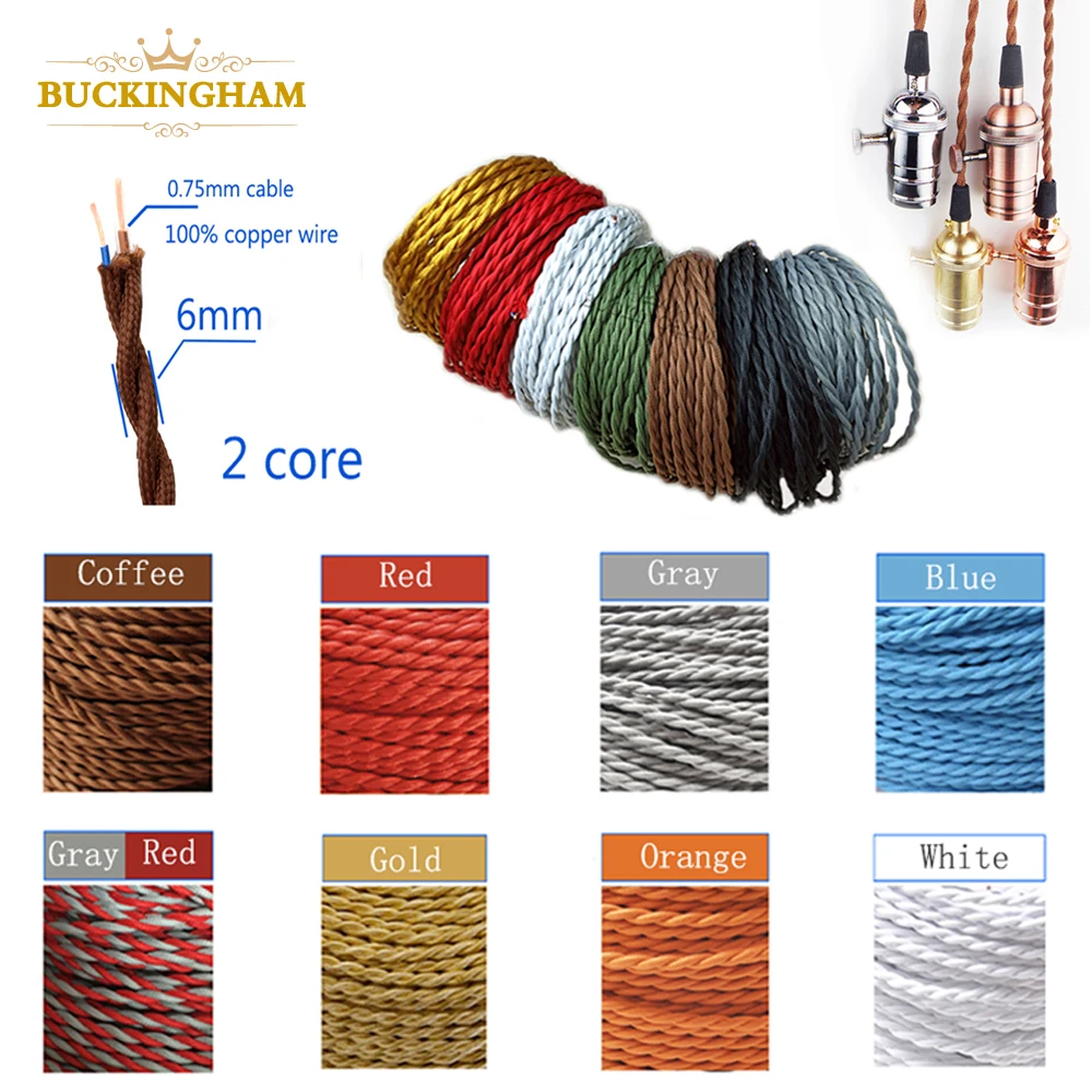 2-Core-Electrical-Wire-Vintage-Twisted-Fabric-Cable-Woven-Textile ...