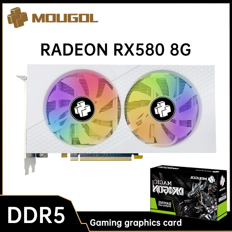 MOUGOL-AMD-Radeon-RX580-8G-White-RGB-Graphics-Card-GDDR5-Memory-256Bit ...