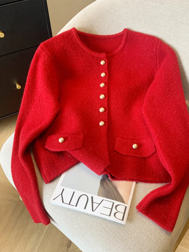 Women Christmas Red Cardigan Sweater Harajuku Knitwear Long Sleeves ...