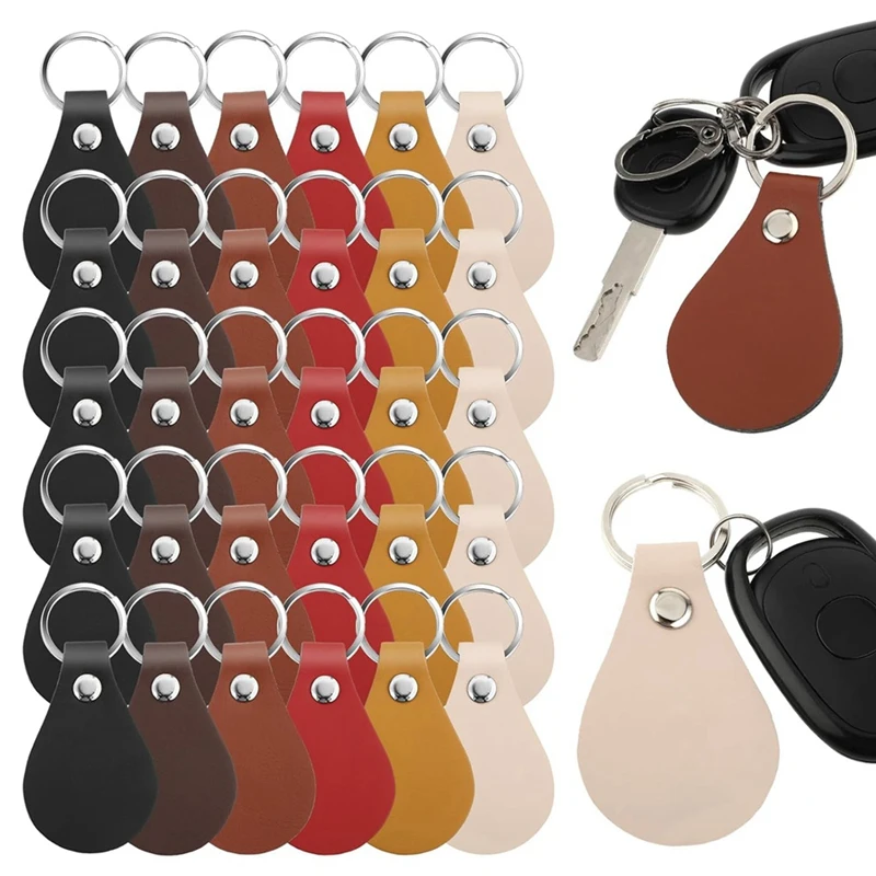 30 PCS Leather Keychain PU Leather Key Fobs With Rivets And Keychain ...