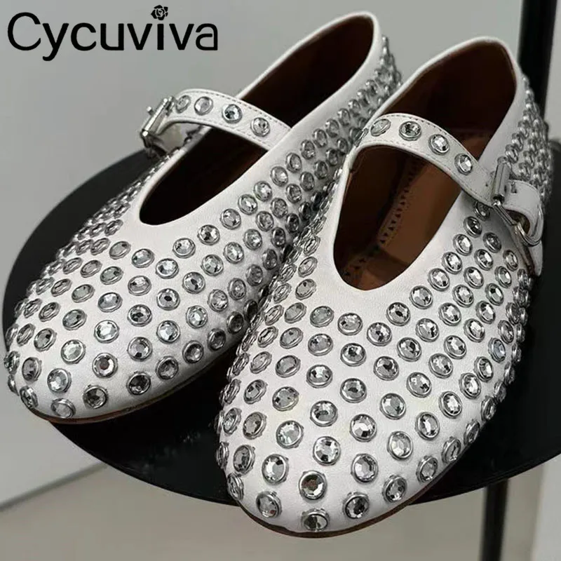 Crystal Studded Leather Ballet Flats