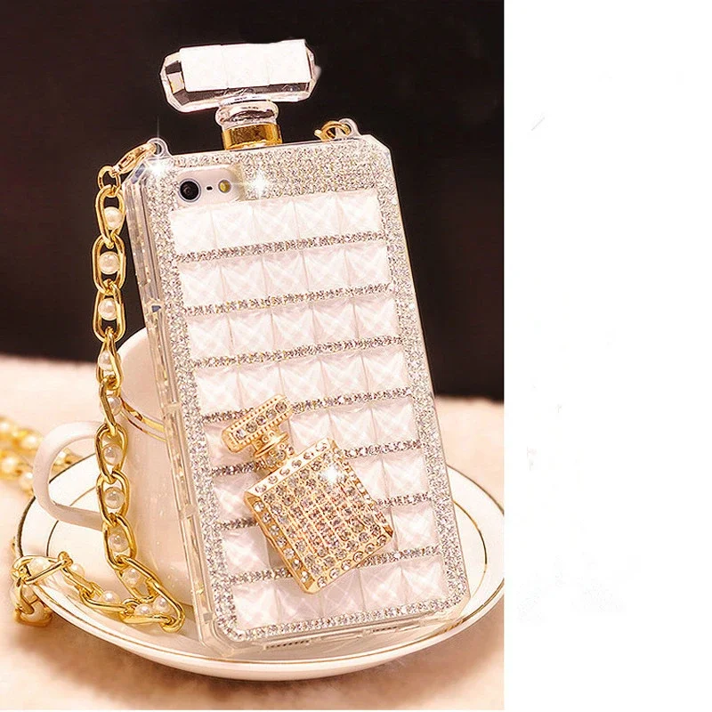 Exquisite Rhinestone Bling Luxury Perfume Bottle Phone Case for iPhone 17 Pro Max (White plus black)