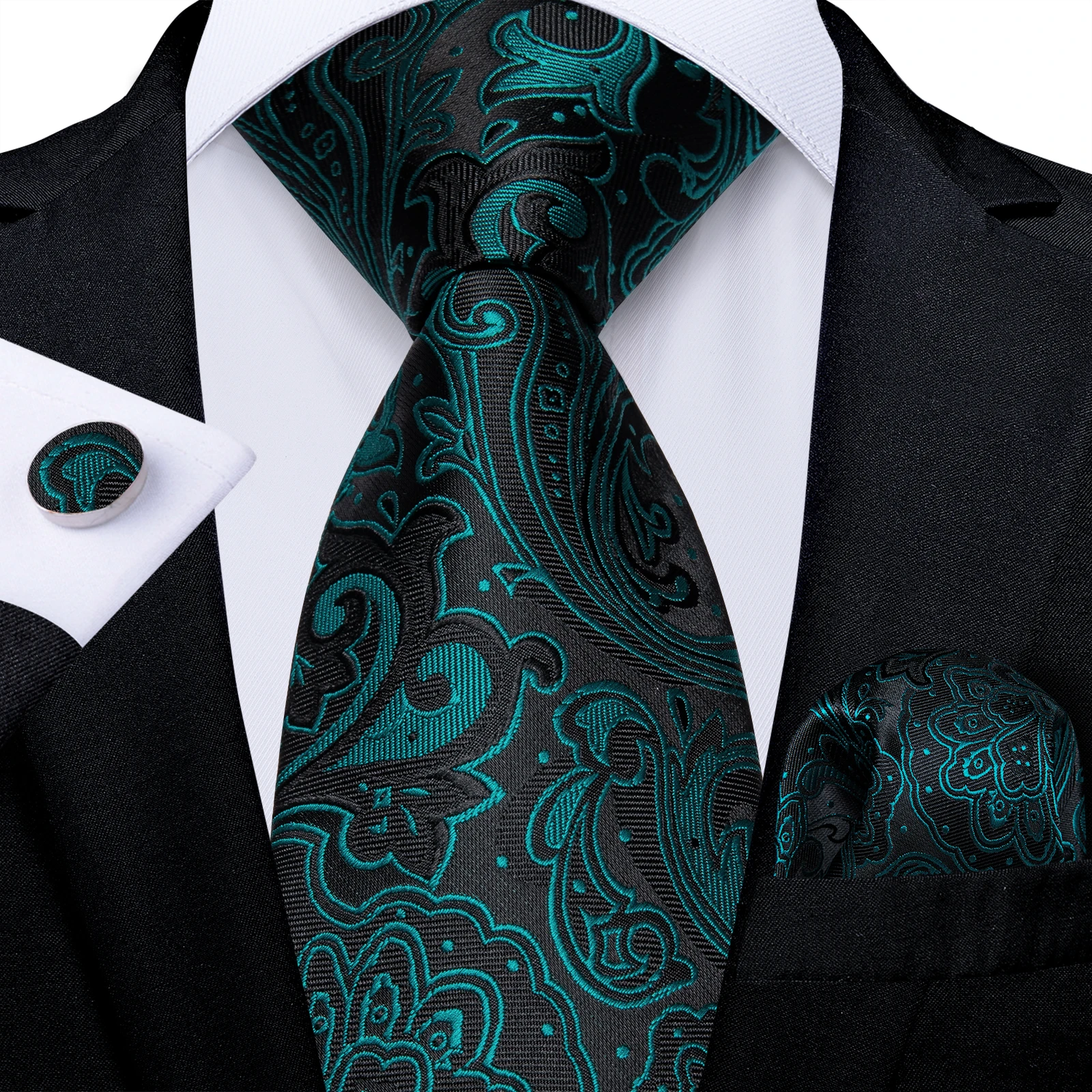 Luxury Teal Blue Paisley Men's Silk Ties 8cm Width Business Wedding ...