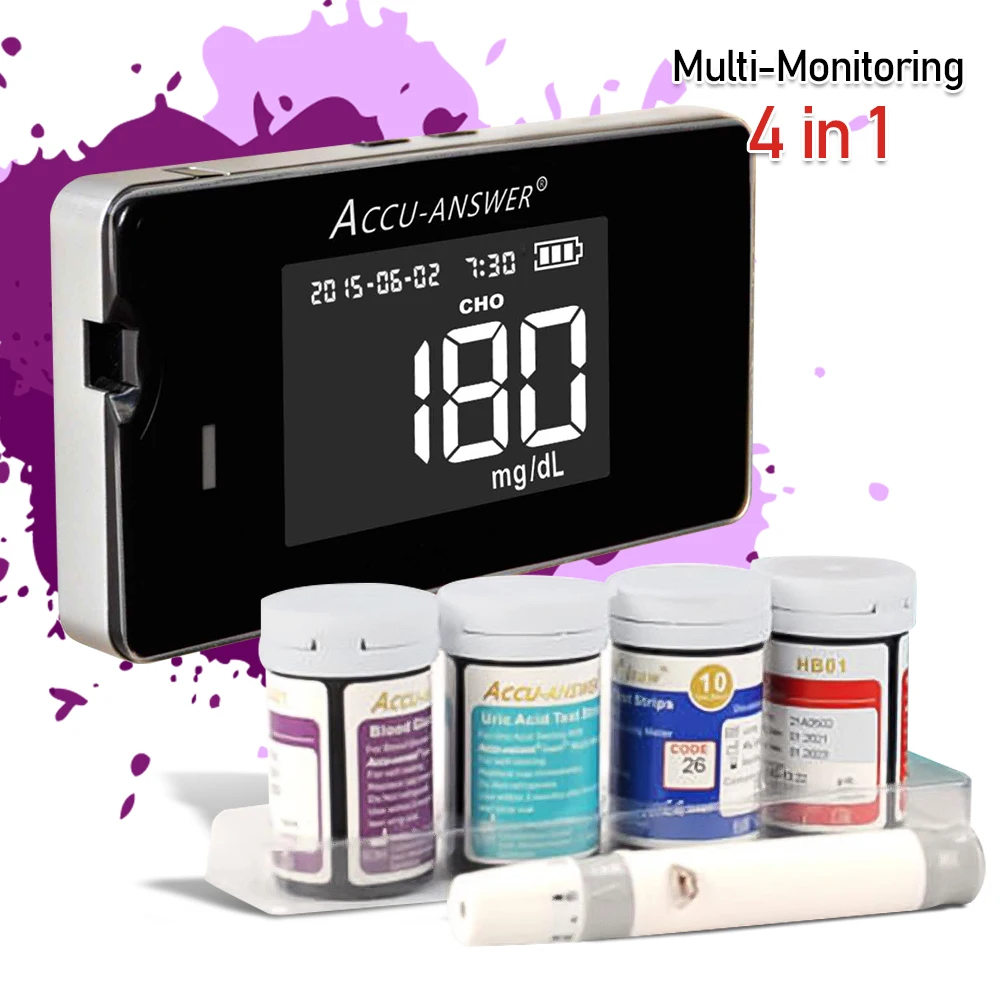 4 In1 Multi-function Cholesterol Meter Uric Acid&hemoglobin Blood ...