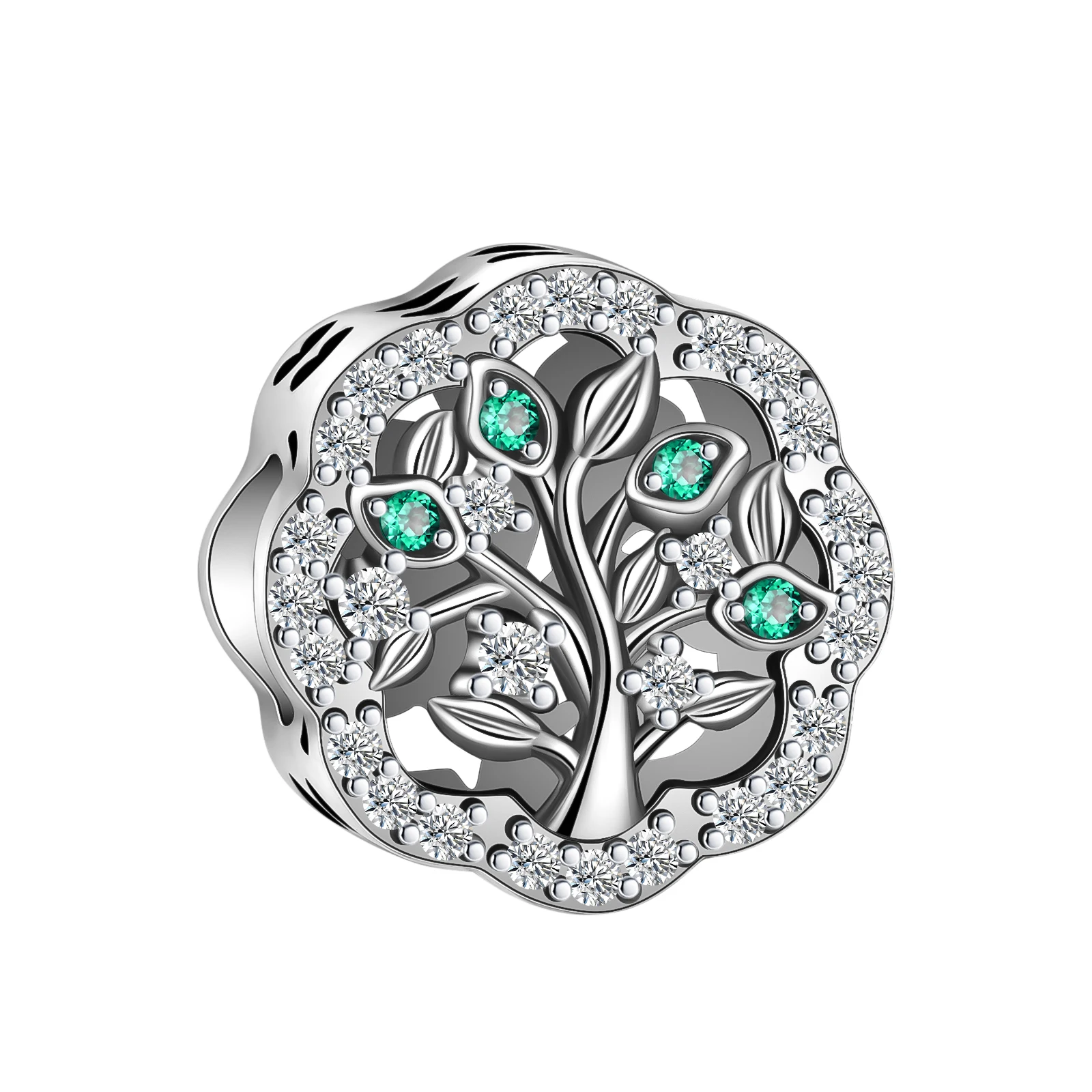 925 Sterling Silver Life Tree Leaves Green Beads Charm Fit Original ...