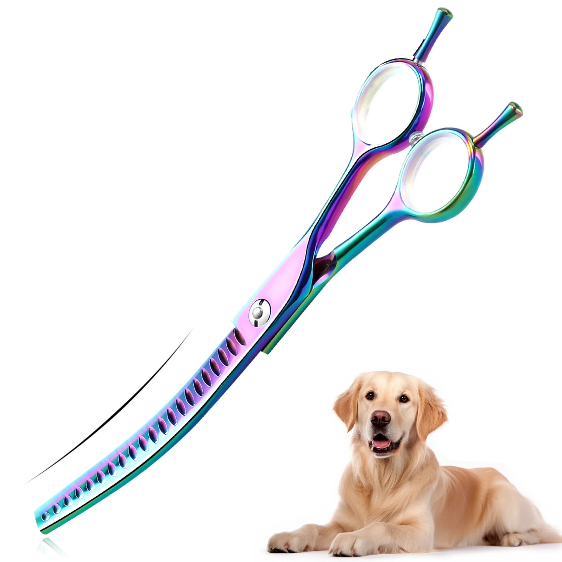 7 Inch Rainbow Pet Chunker Scissors - Ergonomic Upward Curved Blades ...