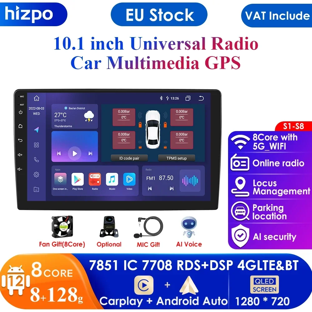Double-DIN-10-1-Inch-Android-12-Car-Radio-Stereo-8G-128GB-GPS-Navi-Head ...