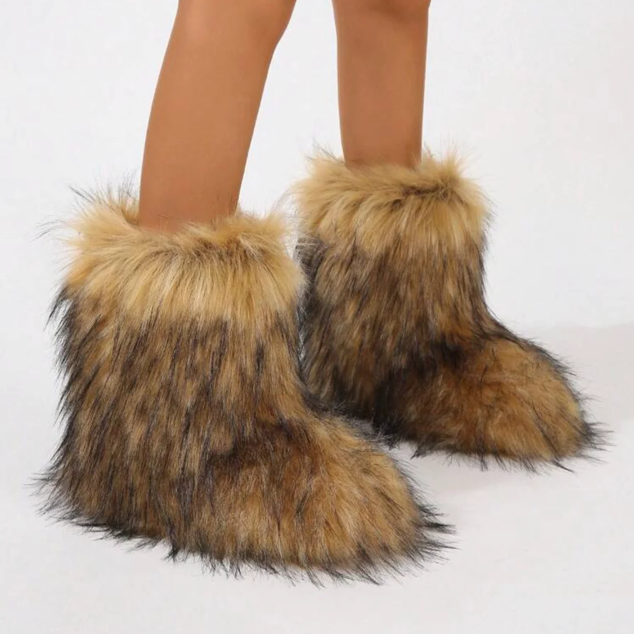 Botas de piel sintética para mujer, botas de nieve cálidas y esponjosas ...