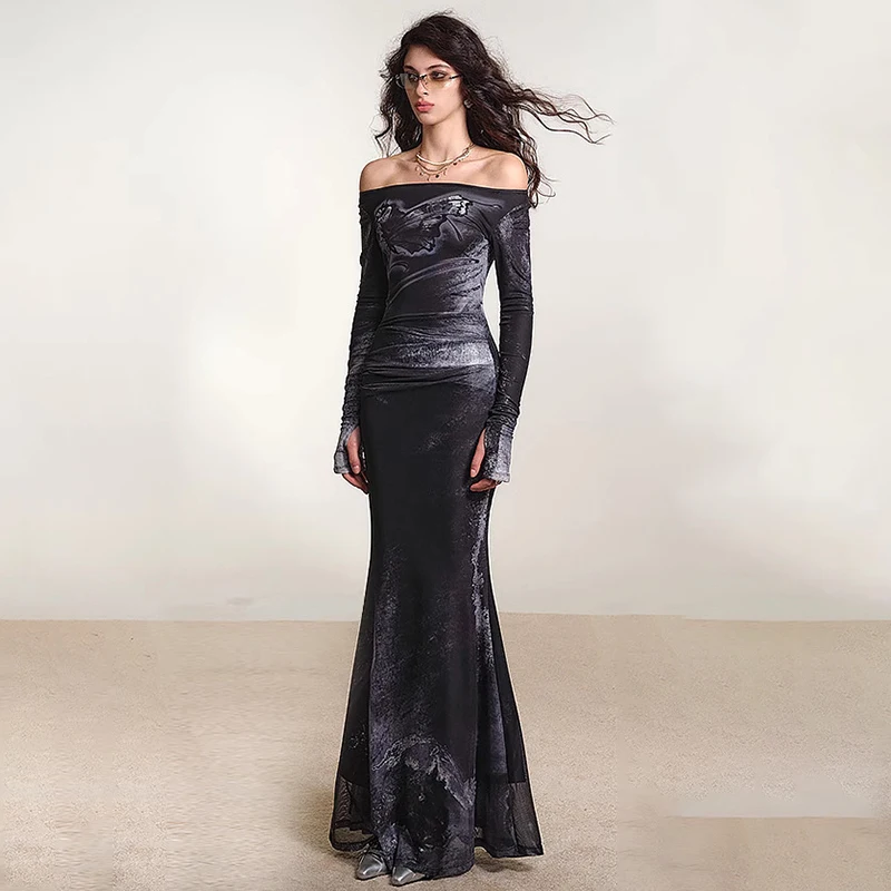 Gaun-Maxi-hitam-seksi-pakaian-jalanan-Gotik-antik-wanita-Y2K-Fashion ...