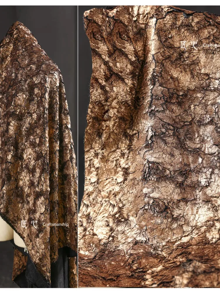 Bronze-Cracks-Fur-Fabric-Creative-Woolen-Plush-Coat-Clothing-Designer ...