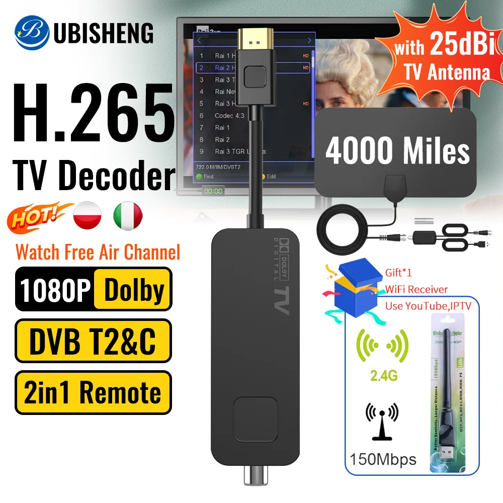 H.265 DVB-T2&C TV Decoder T2 Digital Terrestrial TV Box HD 1080P Free ...
