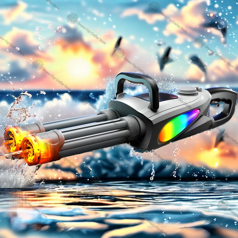 Electric Gatling Water Gun Double Barrel Toy High Speed Long Range ...