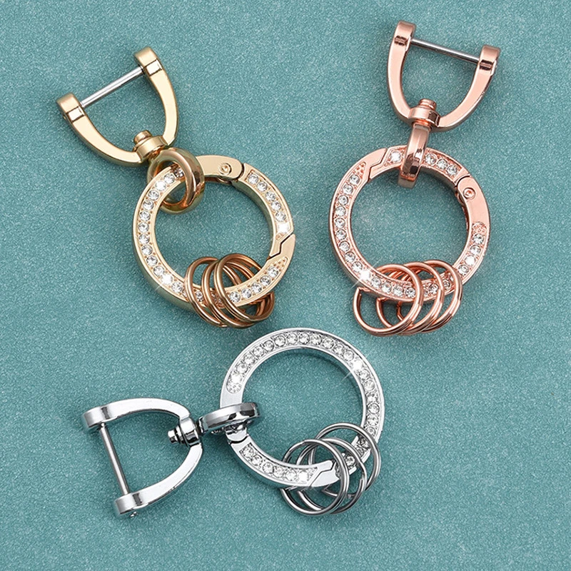 New Fashion Rhinestone Keychain Round Metal Bag Hanging Ornaments ...
