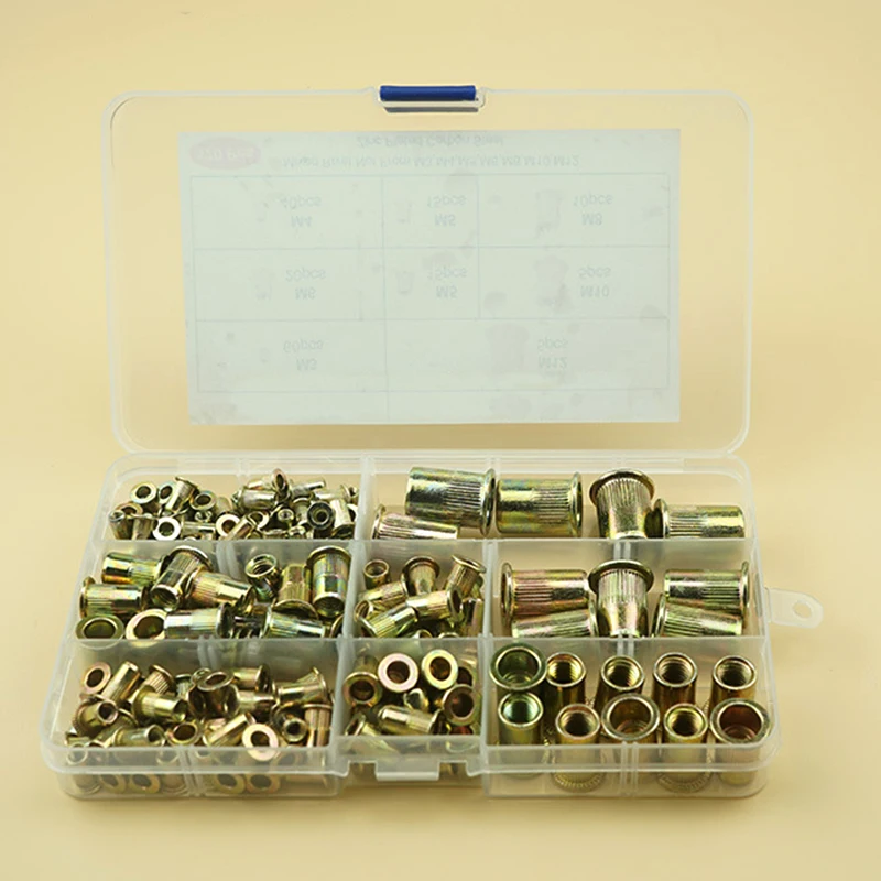 170 Buah Set Mur Rivet Kepala Datar Berlapis Seng Baja Karbon M3 M4 M5 ...