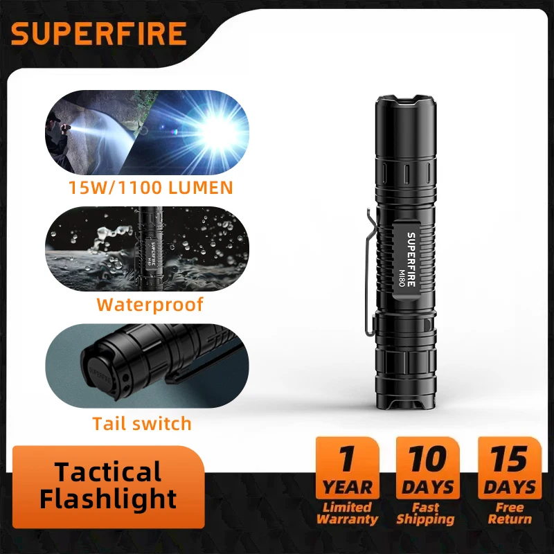 SUPERFIRE-MI80-S-15W-EDC-Bright-Led-Flashlight-18650-Battery-1100LM ...
