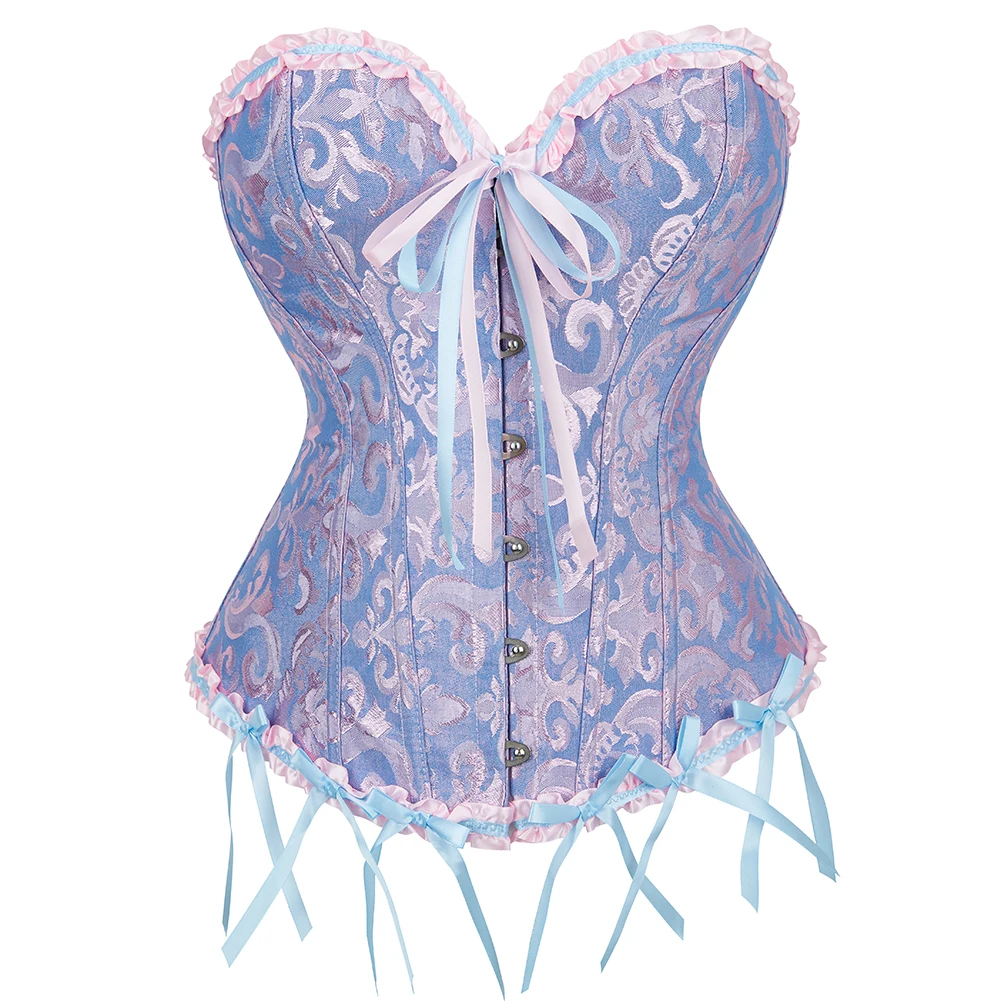 Jacquard-Corset-Top-Bustier-Overbust-Women-Sexy-Lace-Up-Boned-Brocade ...