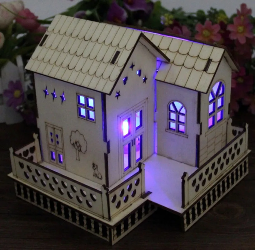 Creative-Wooden-Flashing-House-Toys-Luminous-Villa-Model-Birthday-Gift ...