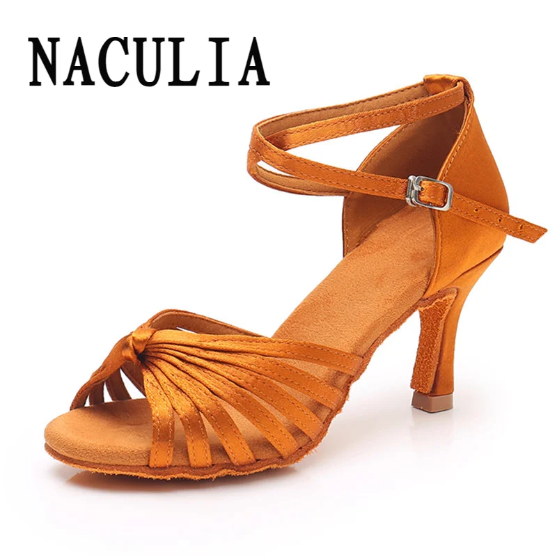 Silk Satin Latin Dance Shoes Women Ballroom Tango Salsa Dancing Shoes ...