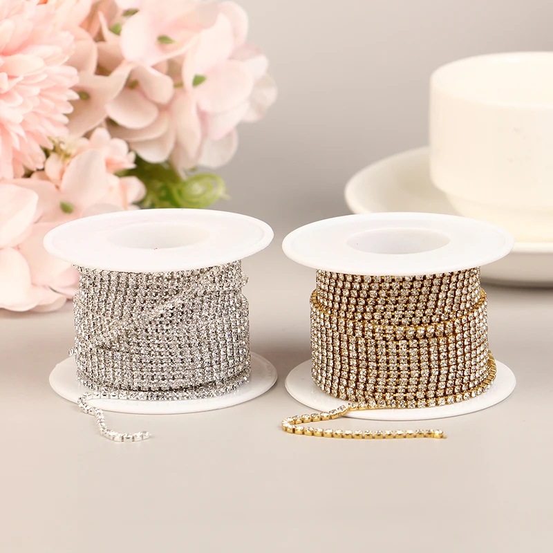 1Roll-10M-2-0mm-Glitter-Crystal-Rhinestone-Chain-Sew-On-Glue-On-For ...