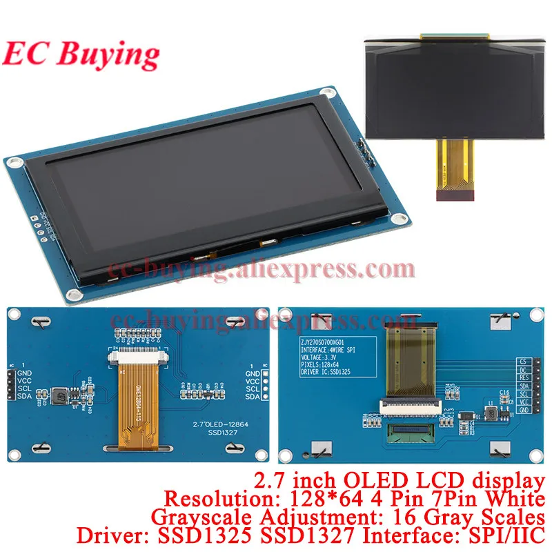 2.7 Inch OLED LCD Display Module 128x64 Drive SSD1325 SSD1327 2.7 ...