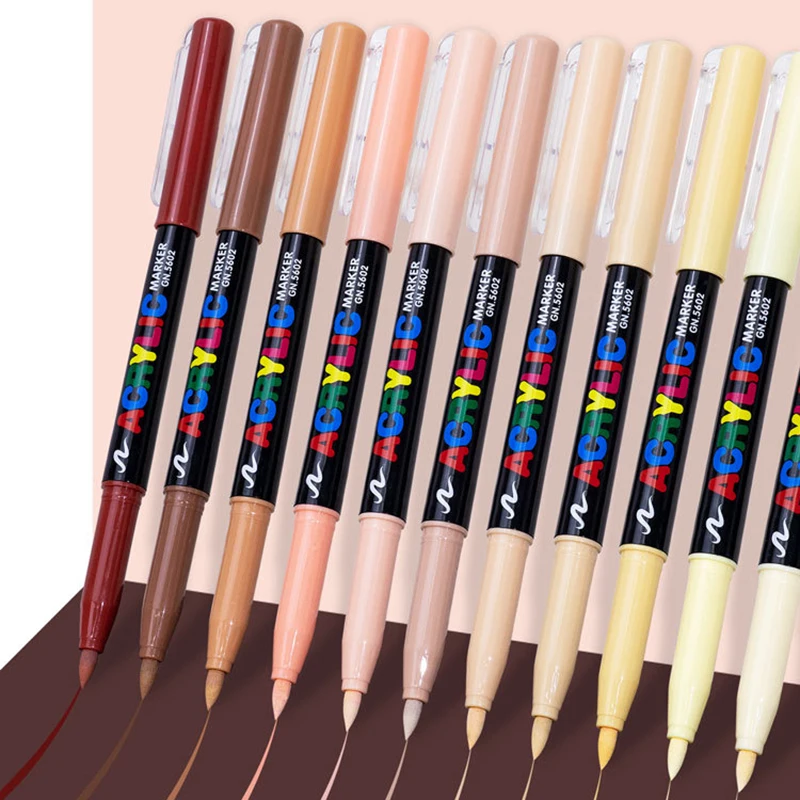 12-colors-skin-color-acrylic-markers-soft-tip-for-students-DIY-handbook ...