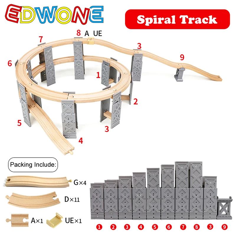 26PCS Wooden Railway Tracks Wood Spiral Tracks with Bridge Piers ...