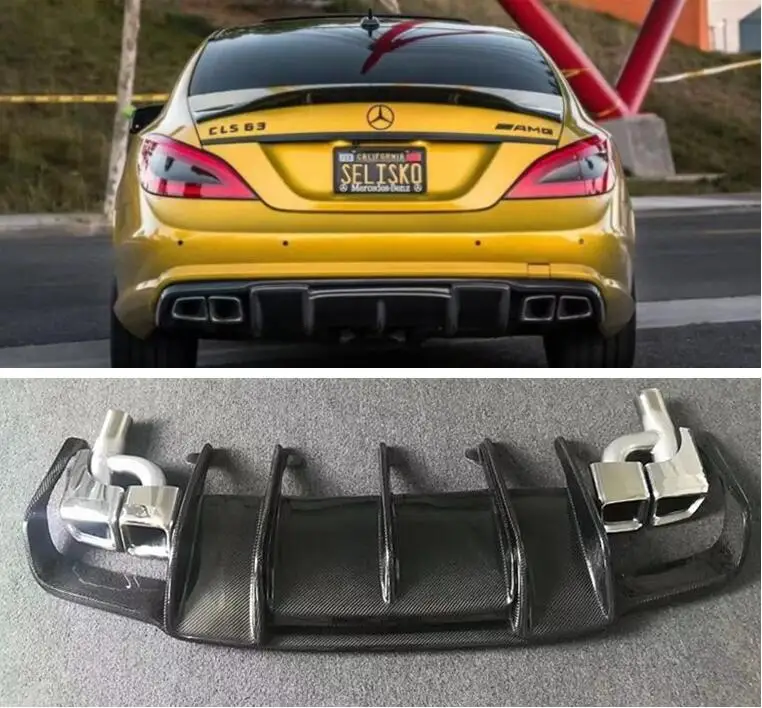 CARBON-FIBER-Rear-Bumper-Lip-Spoiler-Trunk-Diffuser-Cover-Exhaust-Tips ...