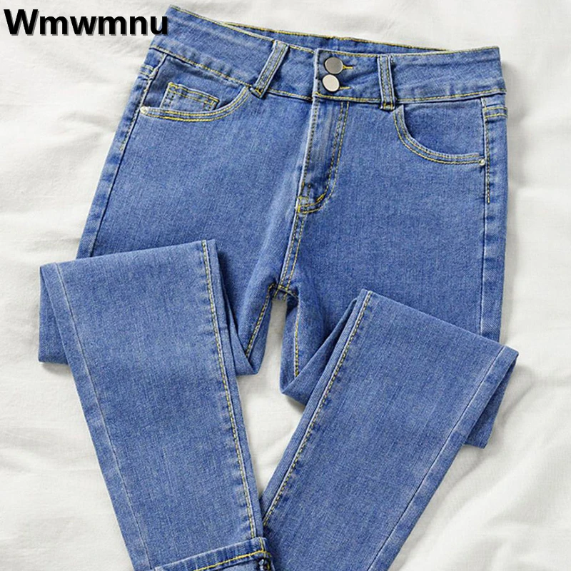 High Waist Ankle-Lenght Skinny Pencil Jeans Womens Elegant Denim Pants ...