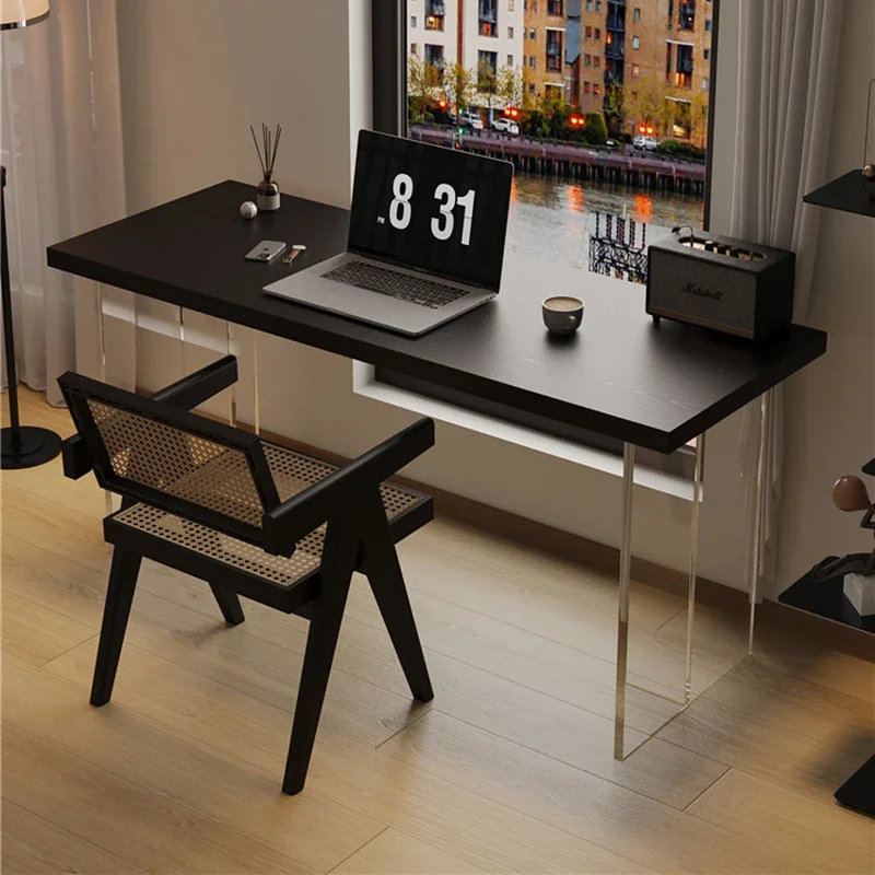 Black-Computer-Office-Desk-Solid-Wood-Luxury-Desk-Study-Home-Wabi-Sabi-Long-Writing-Table ...