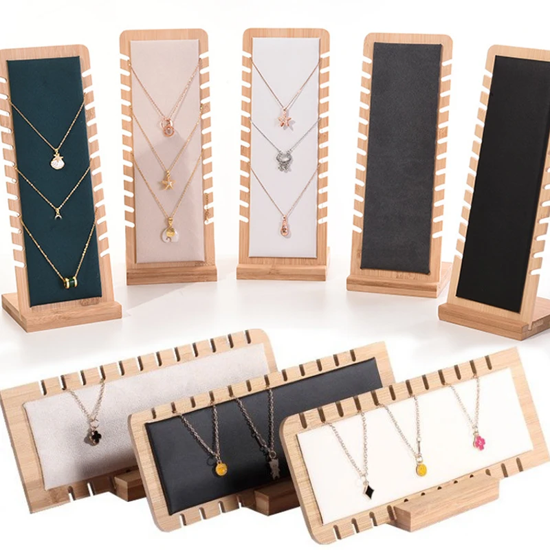 Solid-Bamboo-Wood-Jewelry-Display-Stand-Necklace-Showcase-Holder-for ...