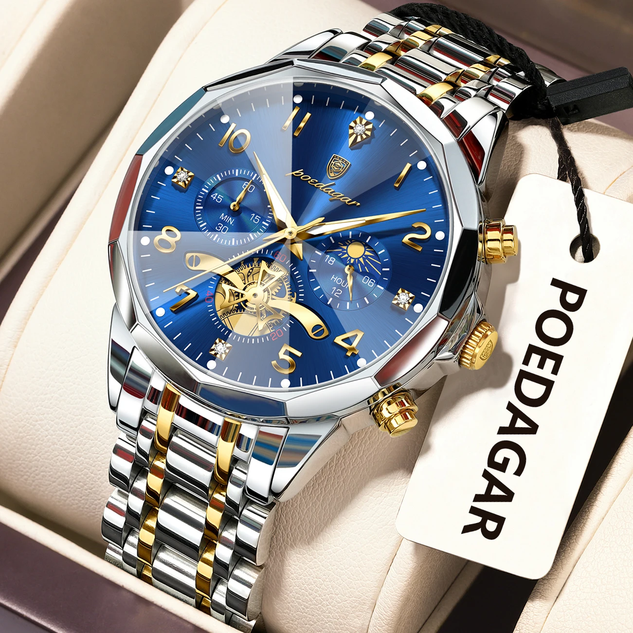 POEDAGAR Luxury Original Watch For Man Chronograph Waterproof Luminous ...