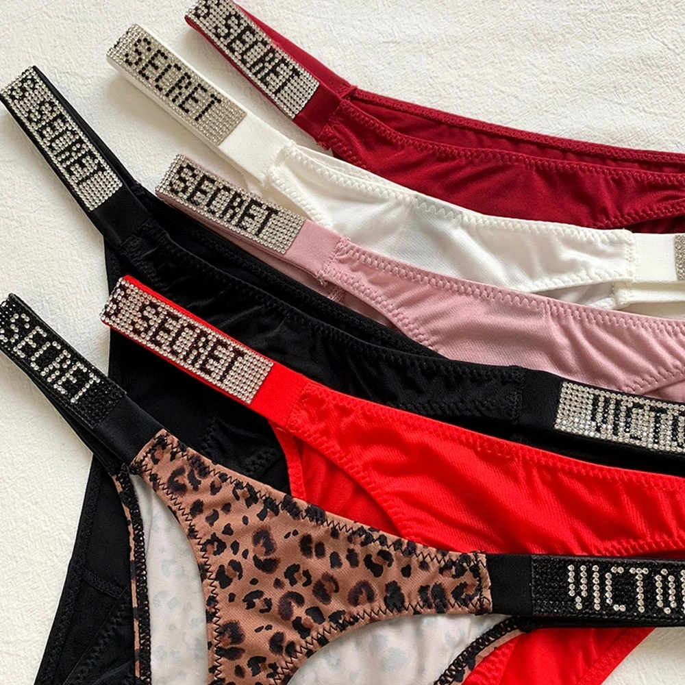 Satin Rhinestones Thong Women Underclothes Sexy Femme Underwear ...