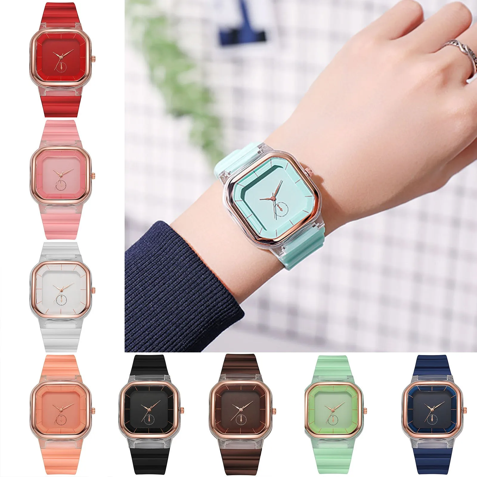 Square-Dial-Watch-Women-Fashion-Casual-Silicone-Band-Simple-Ladies ...