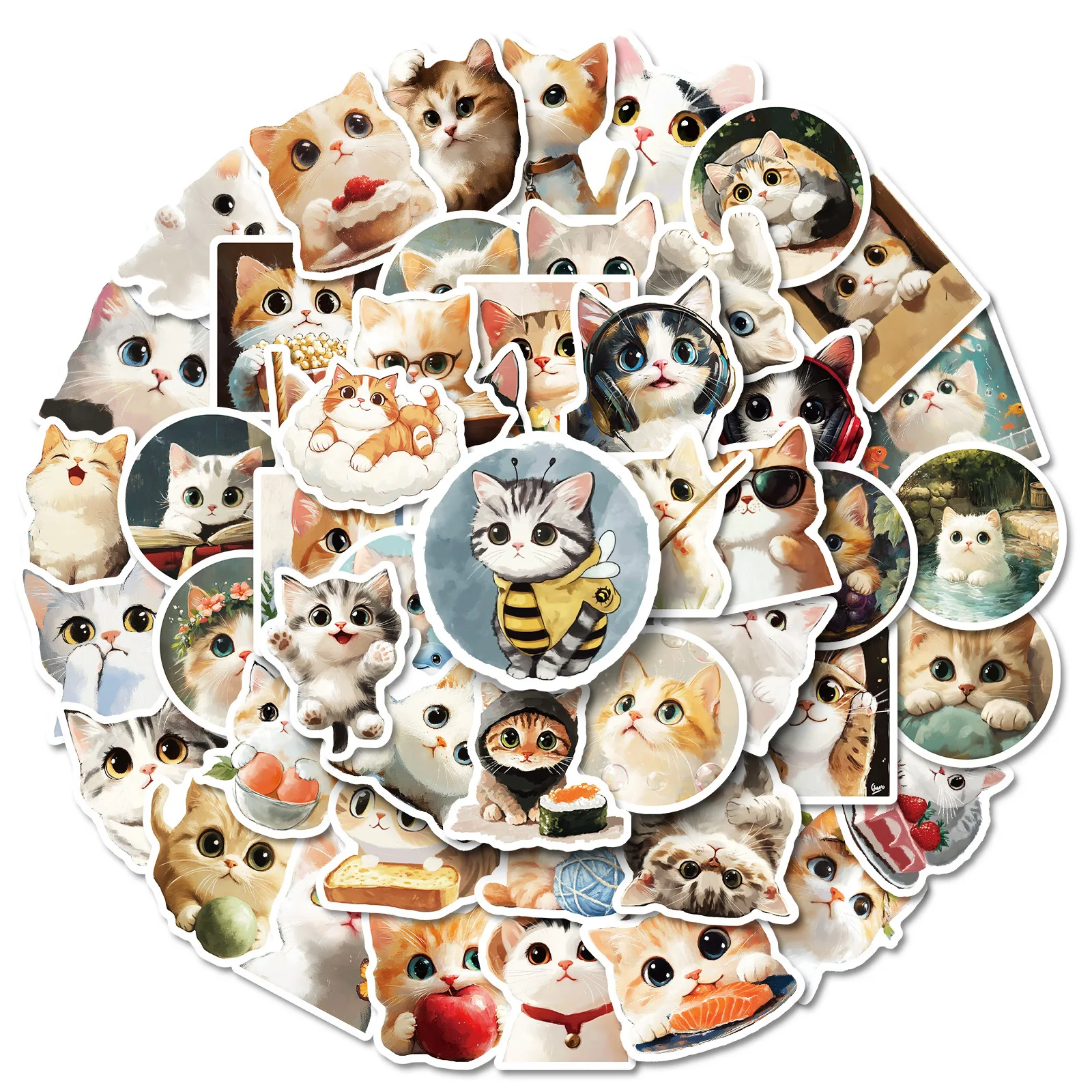 10-30-50PCS-Oil-Painting-Series-Cute-Cat-Cartoon-Sticker-DIY-Phone ...