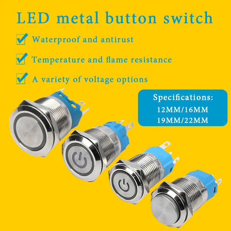Metal-Button-Switch-Push-12-16-19-22mm-LED-Light-Momentary-Latching ...