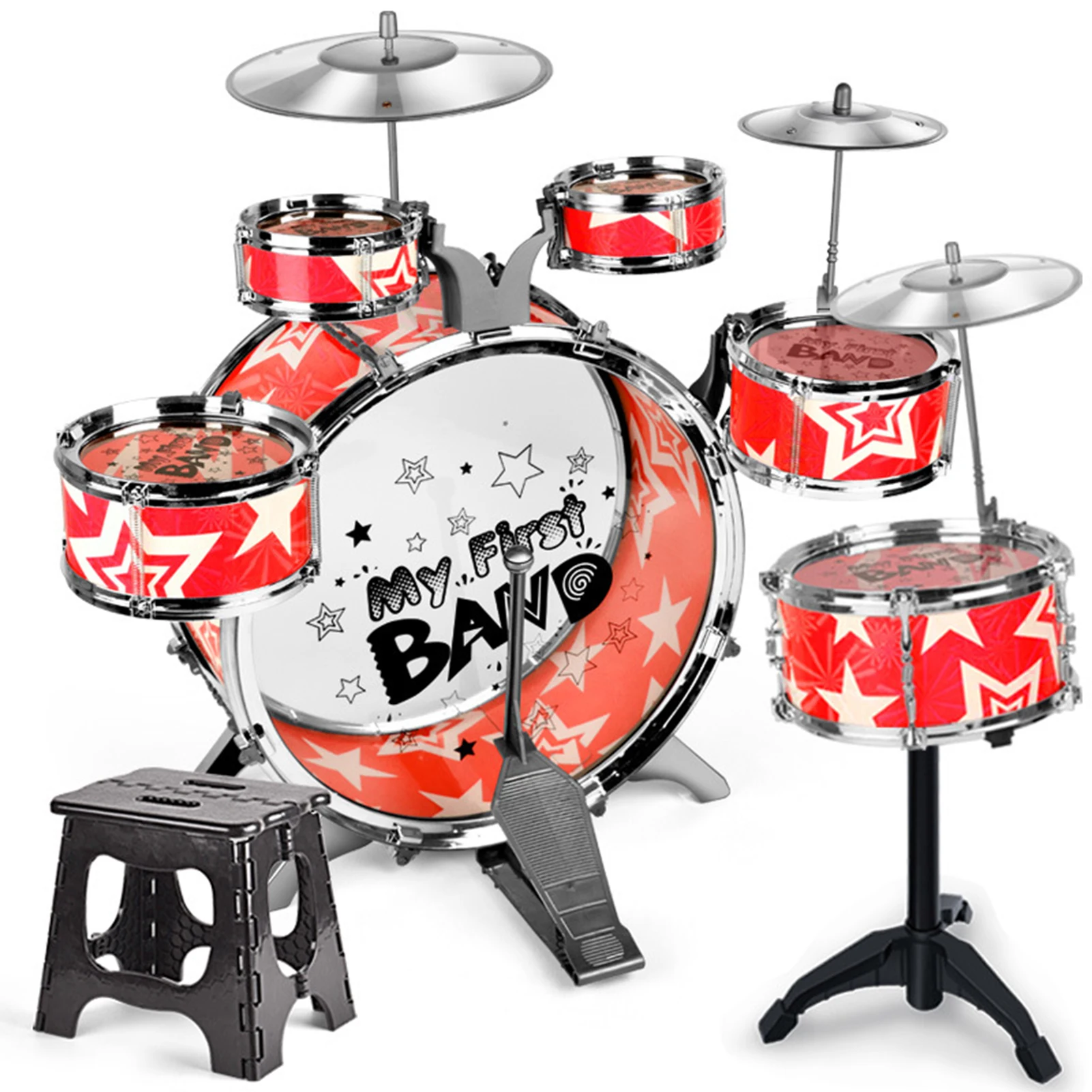 6-Piece-Kids-Drum-Set-Drum-Kit-Jazz-Drum-Set-with-Folding-Step-Stool ...