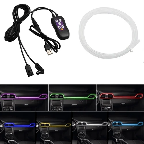 Usb 자동차 인테리어 조명 64 색 광섬유 스트립 다중 모드 사운드 제어 Rgb 장식 앰비언트 램프 자동차 네온 라이트