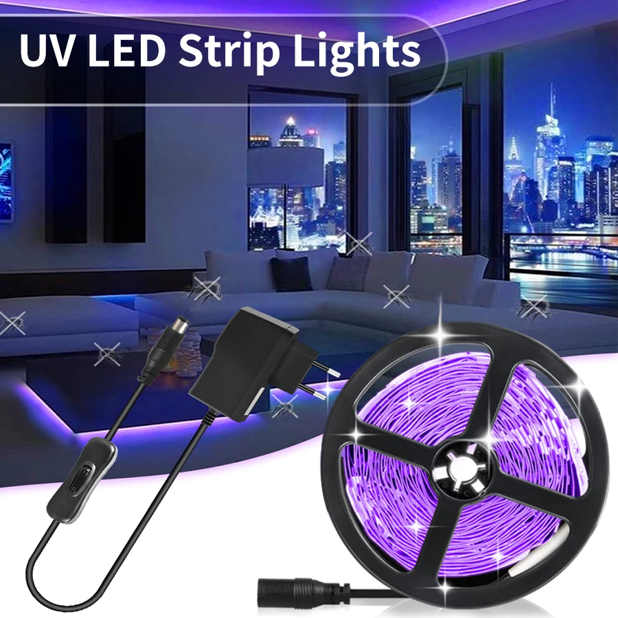 UV-LED-Strip-Lights-Flexible-LED-Tape-Ultraviolet-Lamp-385-400nm-Black ...
