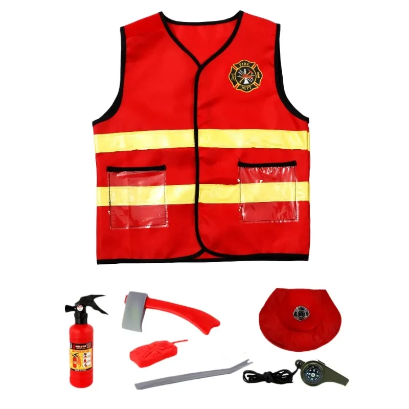 Toddler Red Fireman Costume Printed Play Vest Dress Up Set Realistic ...