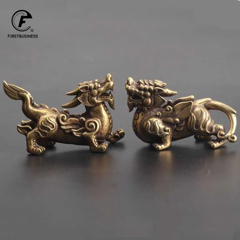 Antique Copper Chinese Mythical Beast Pixiu Miniature Figurines 1 Pair ...