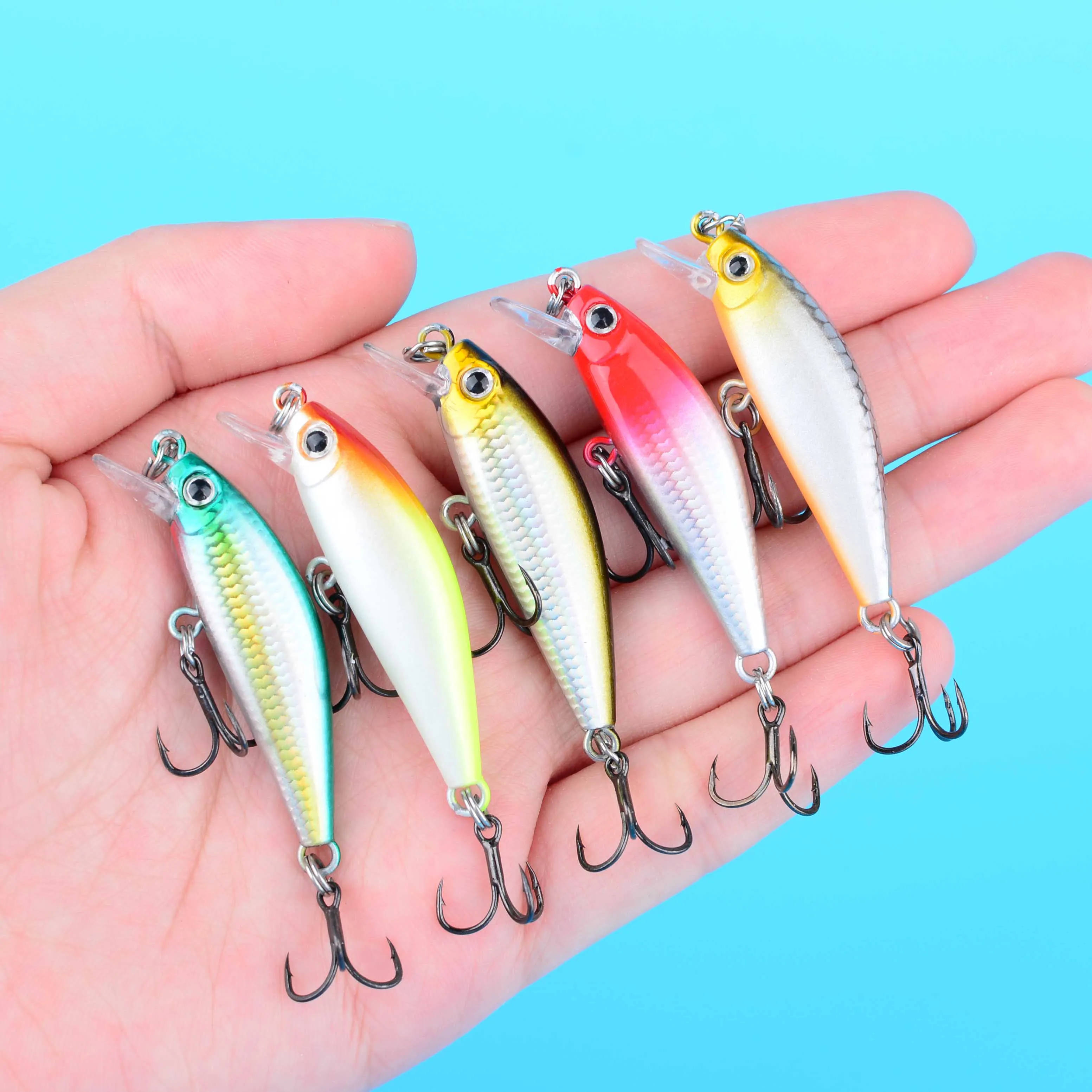 5Pcs Mini Hard Minnow Bait Wobbler Jerkbait Crank Fishing Lures Hook ...