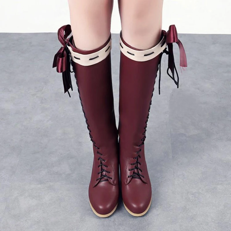 Botas-de-Cosplay-de-Anime-para-mujer-zapatos-de-Lolita-de-Pu-con-lazo ...
