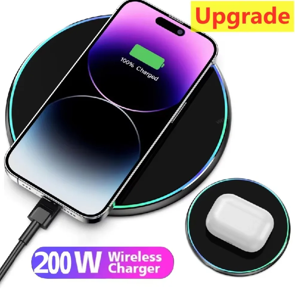 200W Wireless Charger Pad for iPhone 16 15 14 13 Samsung Galaxy S22 S23 ...