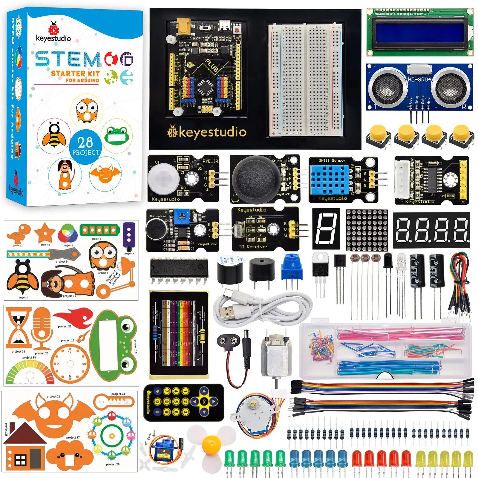Keyestudio-STEM Completo Super Starter Kit, Arduino UNO, Mega Plus ...