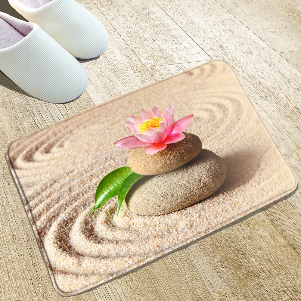 Beach-Landscape-Bathroom-Mat-Zen-Stone-Butterfly-Flower-Colorful-Shell ...