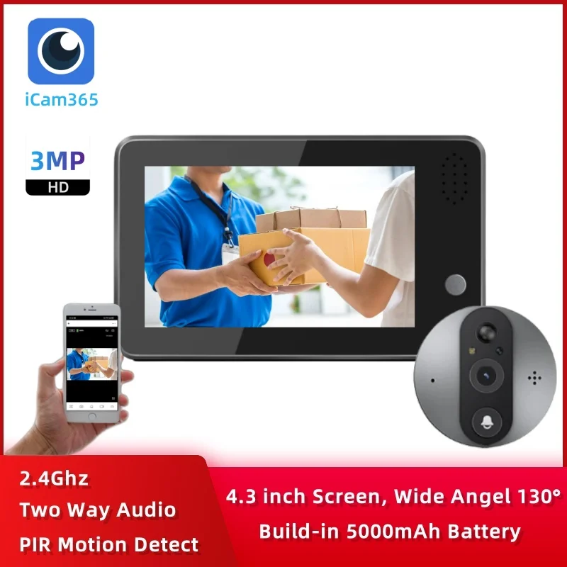 iCam365-3MP-Outdoor-Wireless-Video-DoorBell-Peephole-Night-bell-Home ...