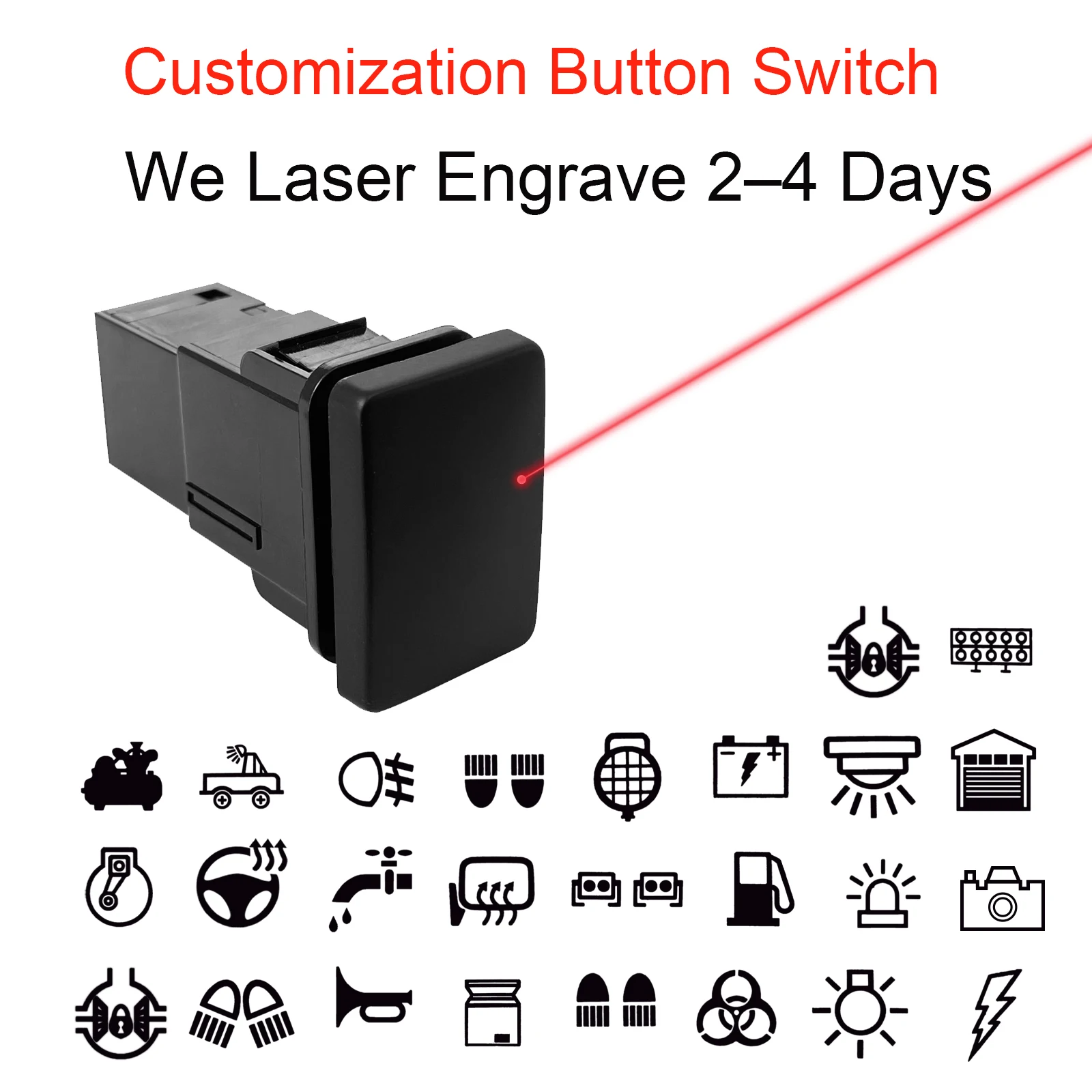 Custom Laser Engraved Push Button Switch 12V Waterproof LED Latching ...