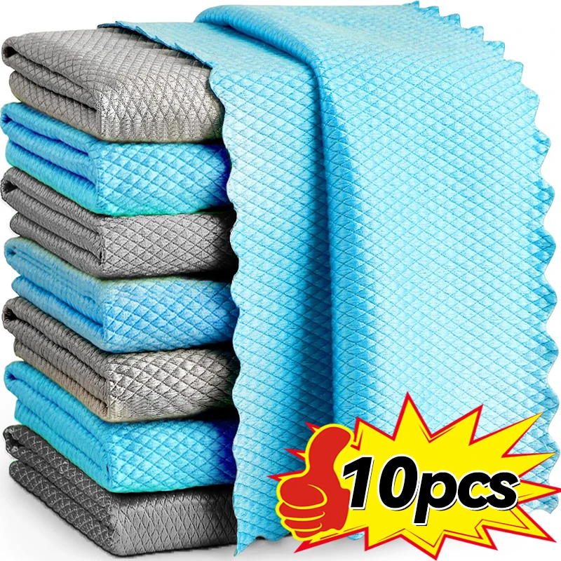 10-1pcs-Fish-Scale-Cleaning-Cloths-Microfiber-Super-Absorbent-Oil-proof ...