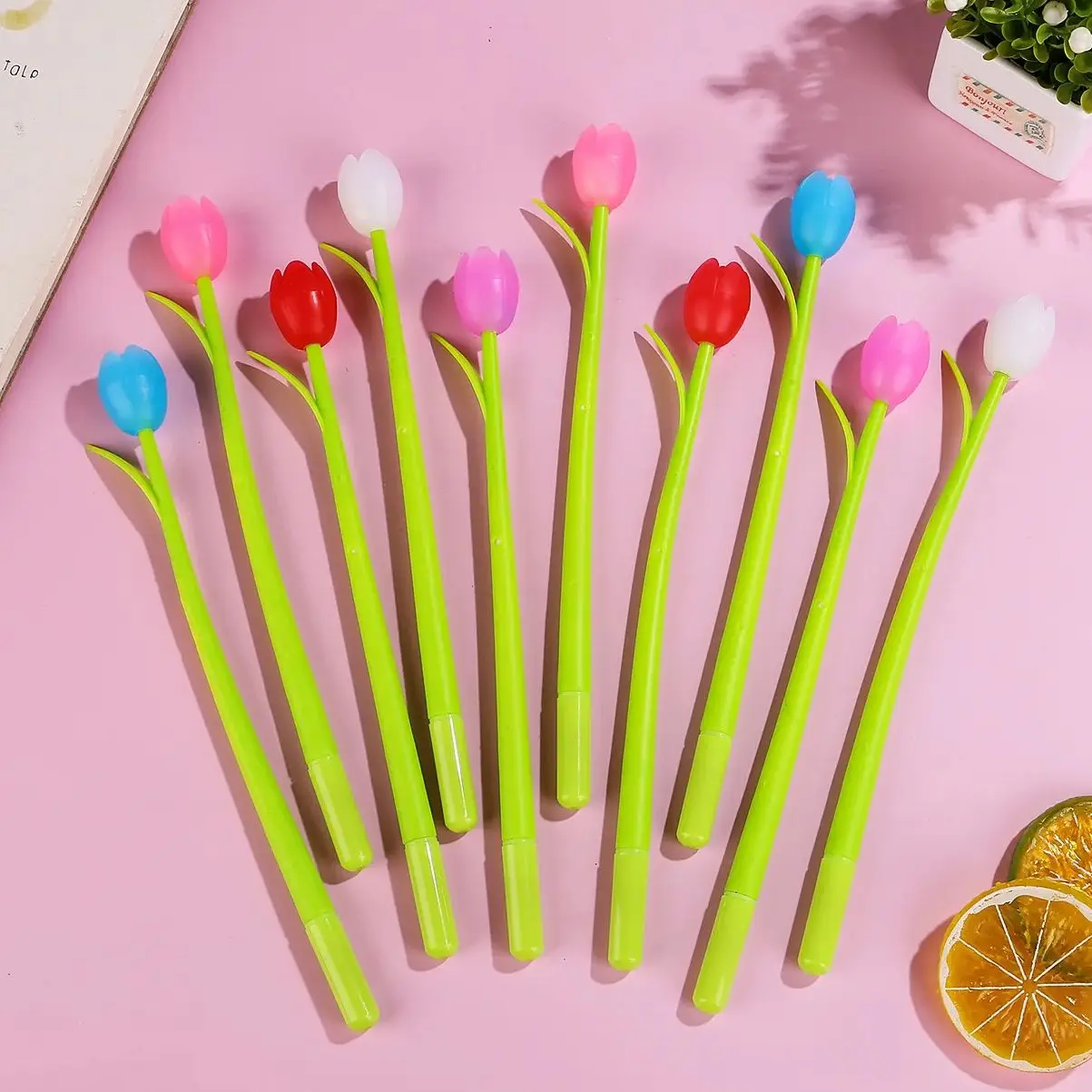 30Pcs/Lot Cute Simulated Tulip Flower Gel Pens 0.5mm Black Ink Student ...