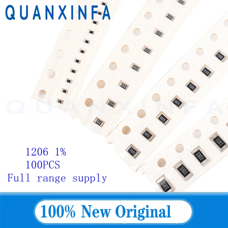 100pcs 1206 1% SMD resistor 0R 10M 1/4W 0R-1M 1 10 100 150 220 330 ohm ...
